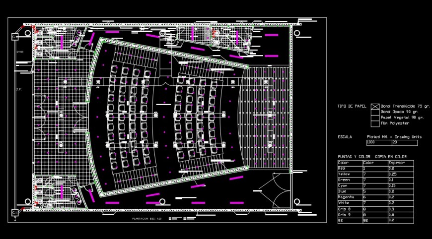 Auditorium Hall Plan Drawing Download Free DWG File