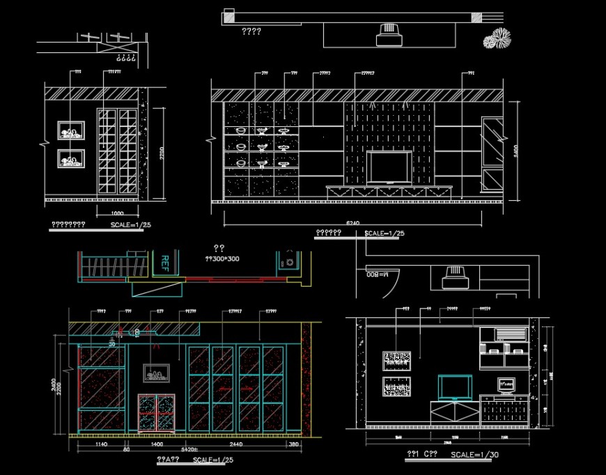 Wall section and screen layout plan drawing details for theater dwg file