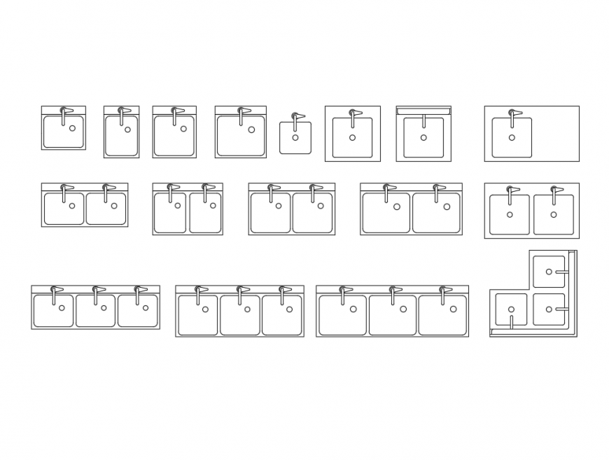 Commercial sinks multiple designing blocks cad drawing details dwg file Commercial sinks multiple designing blocks cad drawing details dwg file