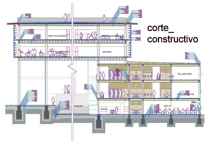 Constructive sectional details of college building dwg file Constructive sectional details of college building dwg file