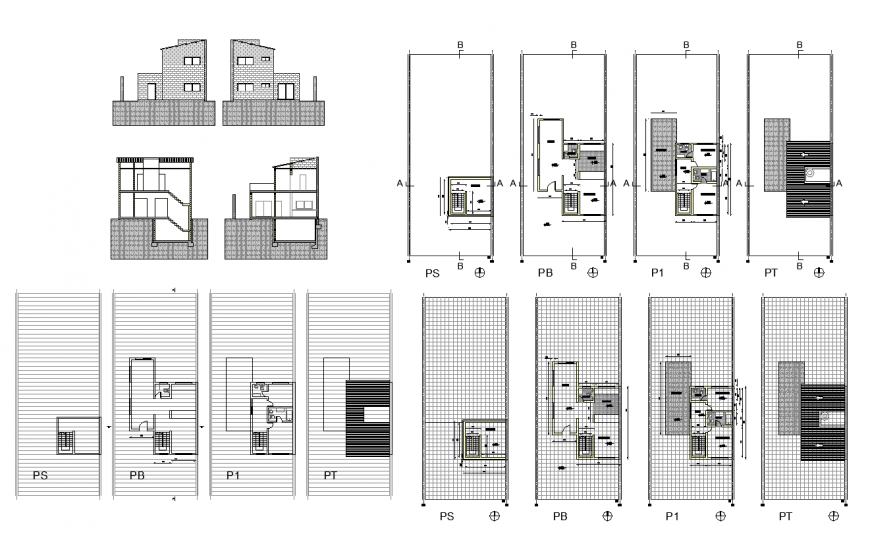 Detail residential housing structure elevation 2d view plan layout file Detail residential housing structure elevation 2d view plan layout file