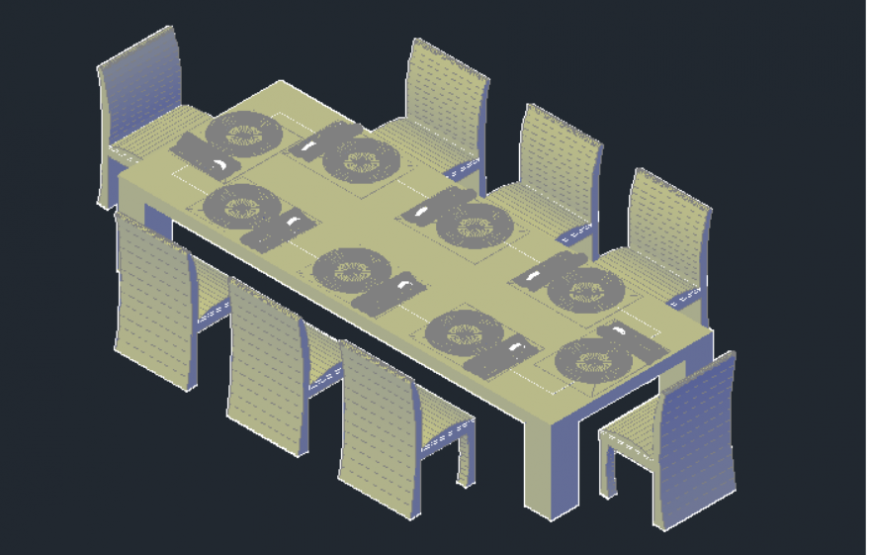 Drawing Of 8 Seater Dining Table With Crockery Block Autocad File