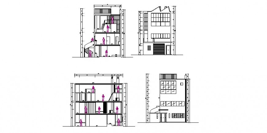 Elevation And Section Detail Of Apartment Detail 2d View Cad Structural Block Layout Autocad File