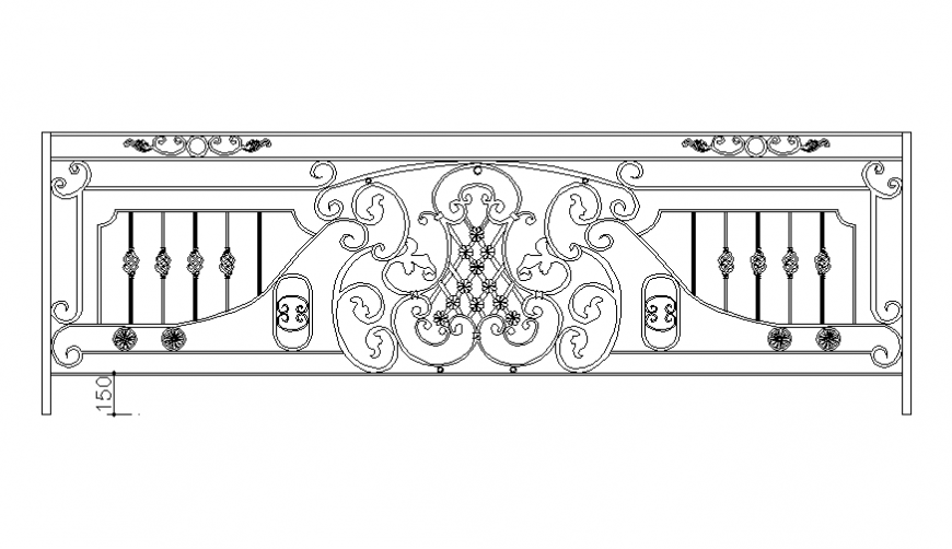 Floral pattern railing front design cad drawing details dwg file Floral pattern railing front design cad drawing details dwg file