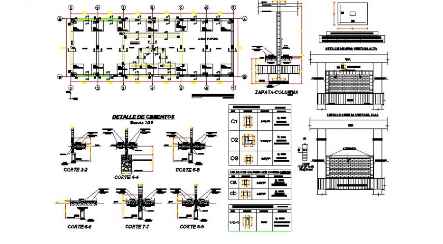 Foundation plan, column and constructive structure details of college ... Foundation plan, column and constructive structure details of college ...