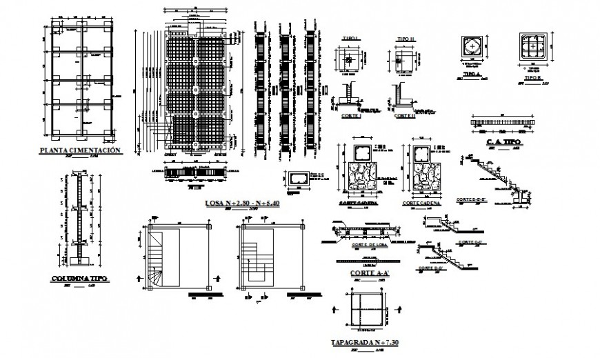 Foundation plan, staircase and constructive cad details dwg file Foundation plan, staircase and constructive cad details dwg file
