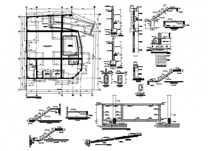 Foundation plan, staircase and several constructive structure details ... Foundation plan, staircase and several constructive structure details ...