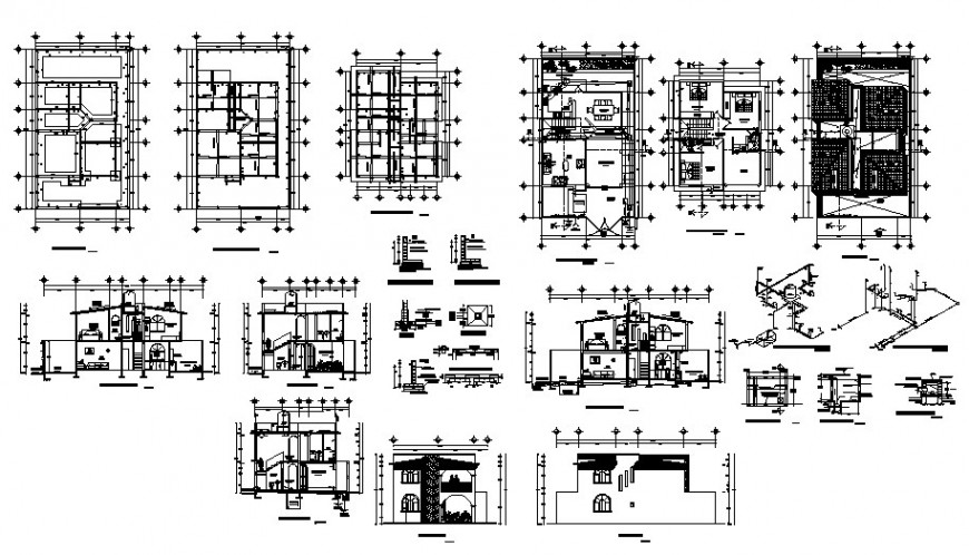 Foundation plan of all floors and constructive details of house dwg file Foundation plan of all floors and constructive details of house dwg file