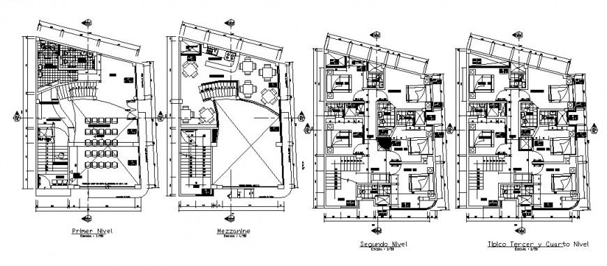 Furnished hostel building working plan in autocad file