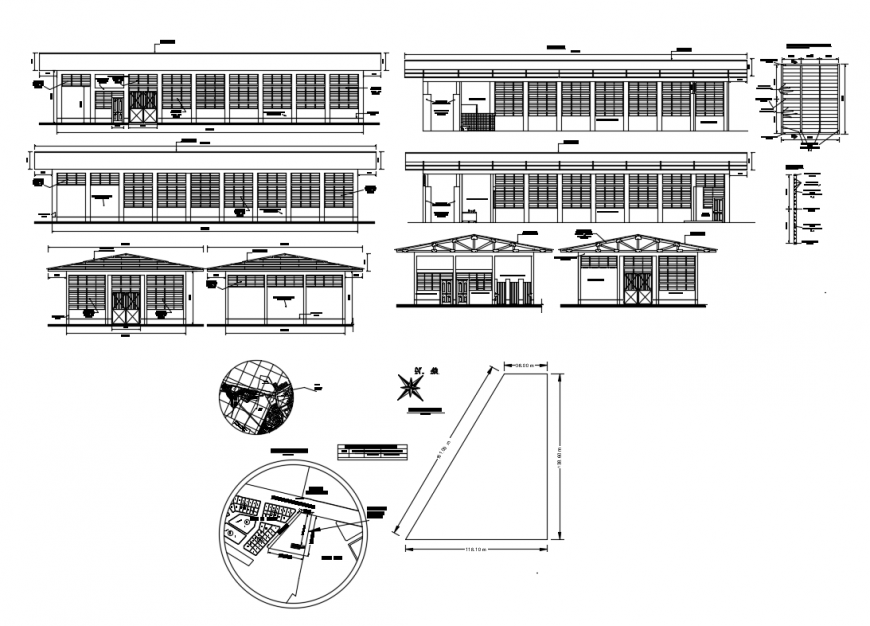 Industrial plant storage house all sided elevation and sectional ...