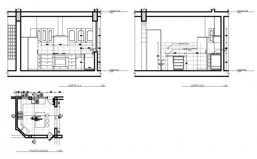 Kitchen 2d section and plan cad drawing details dwg file Kitchen 2d section and plan cad drawing details dwg file