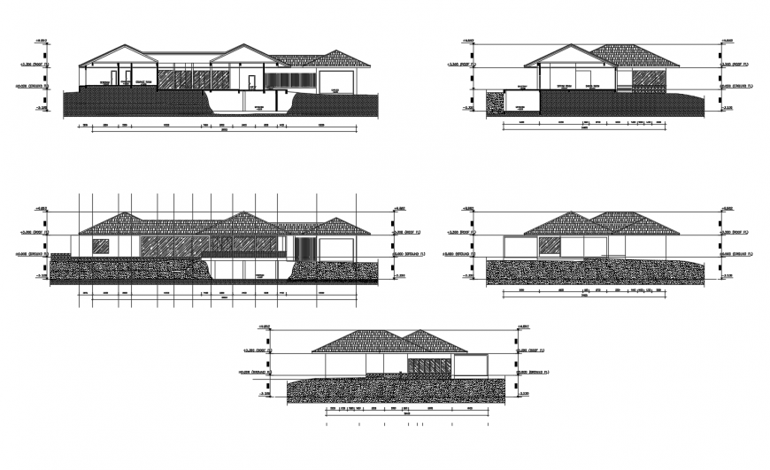 Luxuries cottage type villa all sided elevation and section drawing ... Luxuries cottage type villa all sided elevation and section drawing ...