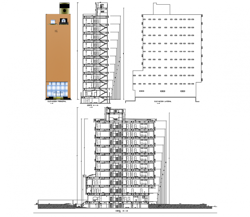 Luxuries multi-flooring star hotel building elevation and sectional ...