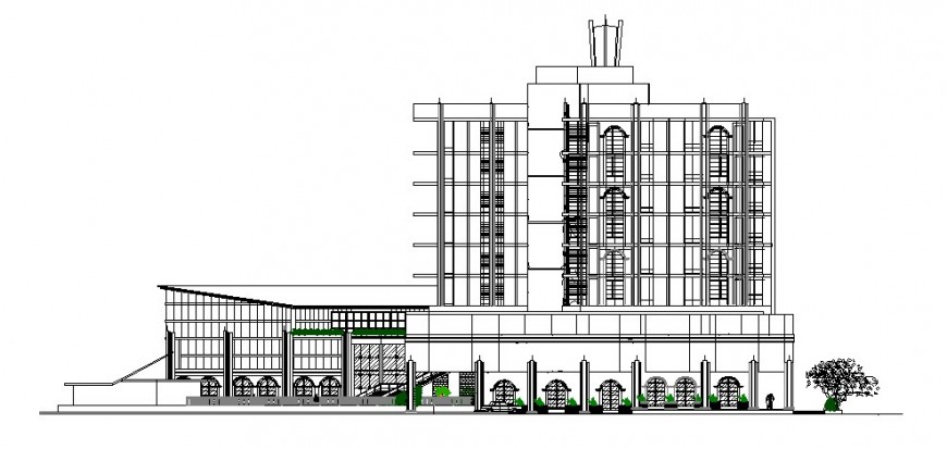 Luxuries multi-level hotel building elevation cad drawing details dwg file