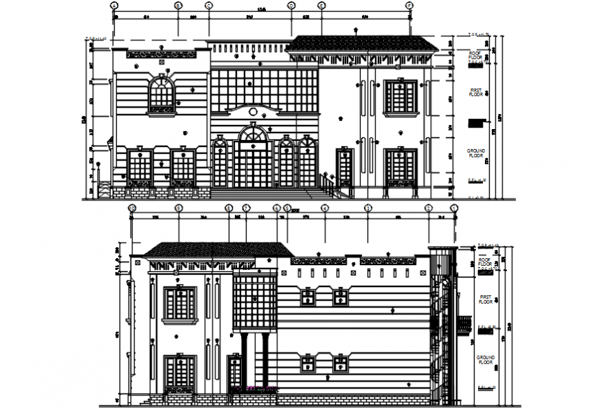 Luxuries multi-level villa front and back elevation drawing details dwg ... Luxuries multi-level villa front and back elevation drawing details dwg ...