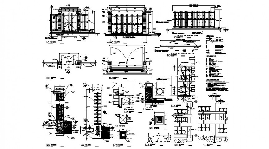 Main gate and fence elevation, section and constructive installation ... Main gate and fence elevation, section and constructive installation ...