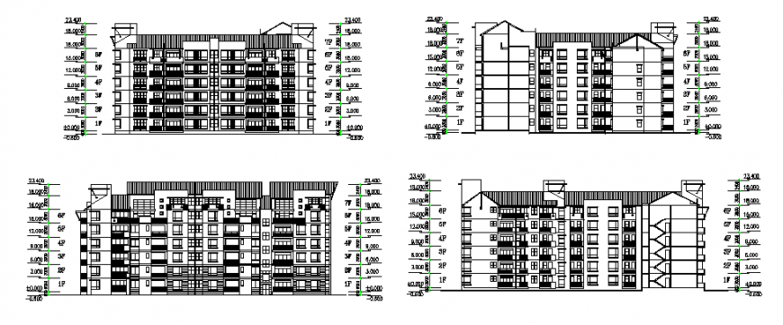Multi-family residential apartment building all sided elevation details ... Multi-family residential apartment building all sided elevation details ...