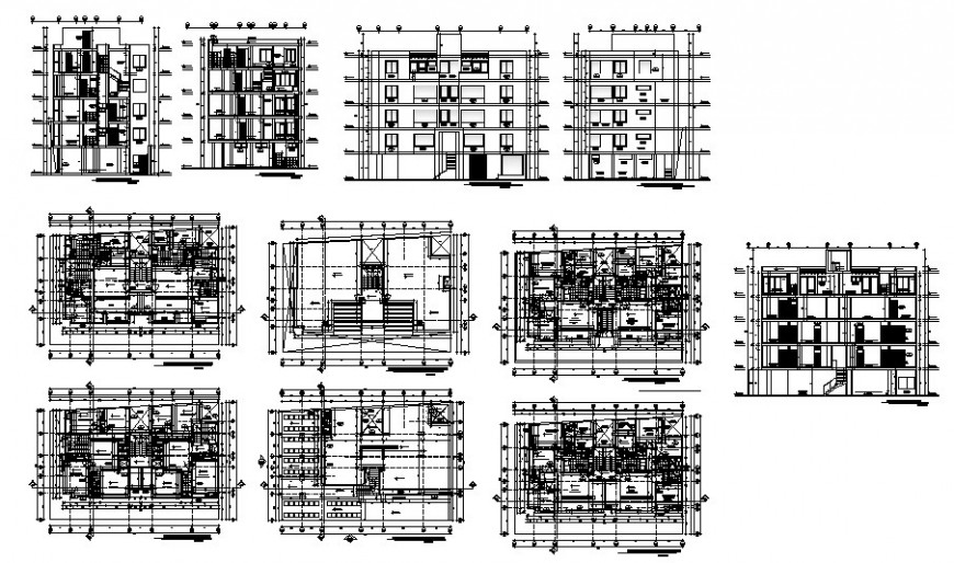 Multi-flooring administration building all sided elevation, section ... Multi-flooring administration building all sided elevation, section ...