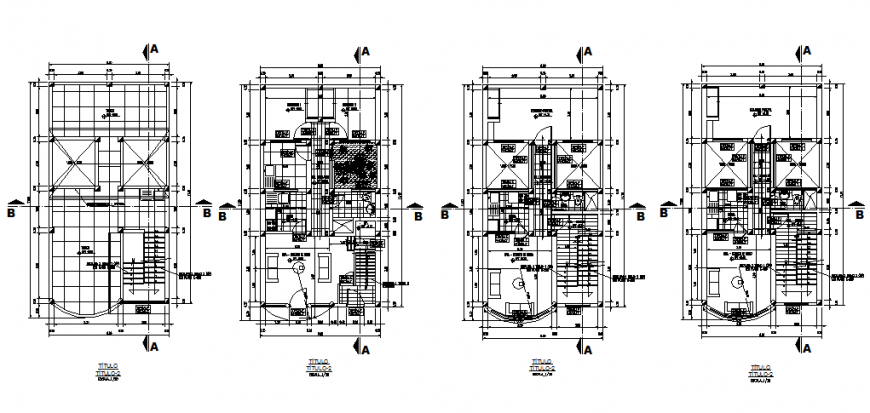 Multi-flooring house floor plan layout details dwg file