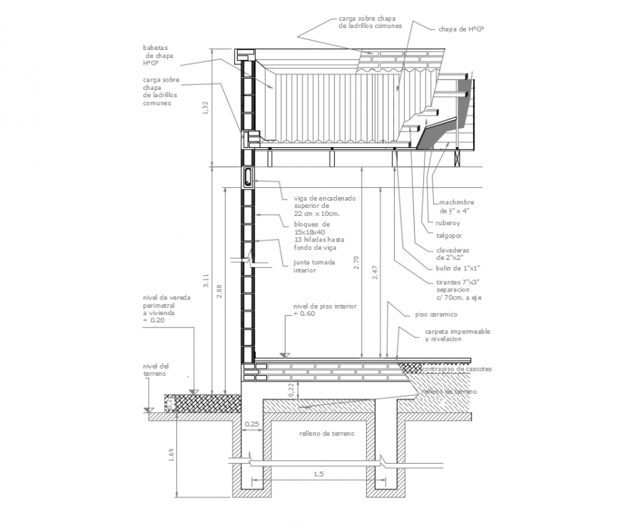 One story house with roof constructive sectional details dwg file One story house with roof constructive sectional details dwg file