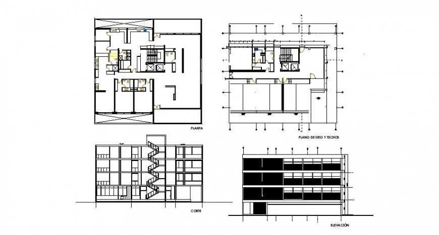 Plan, elevation and section of apartment 2d view CAD architecture ...