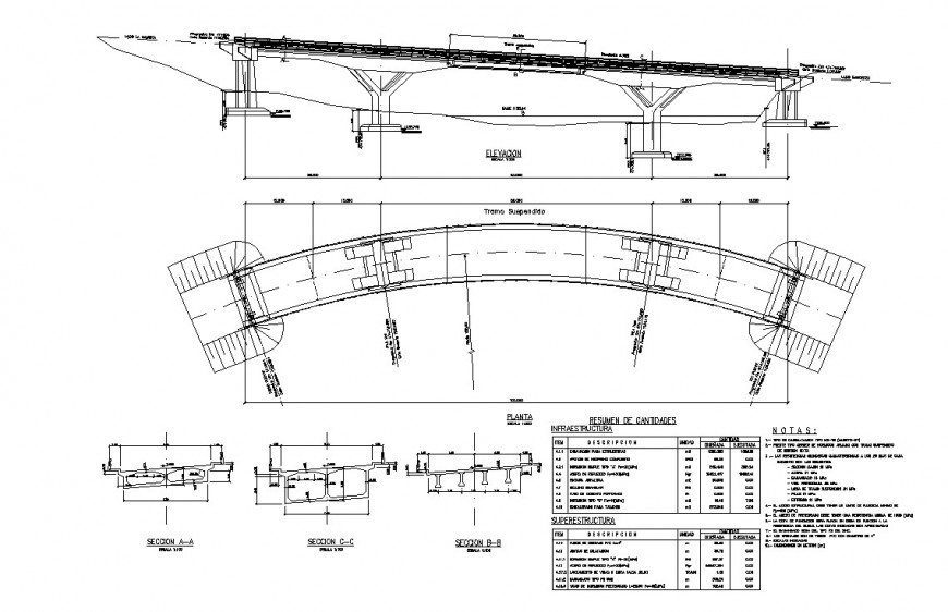 Plan Elevation And Section Of Bridge Structure 2d View Cad Construction Block Layout Autocad File