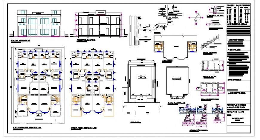 Residential apartment building elevation, section, floor plan and ... Residential apartment building elevation, section, floor plan and ...