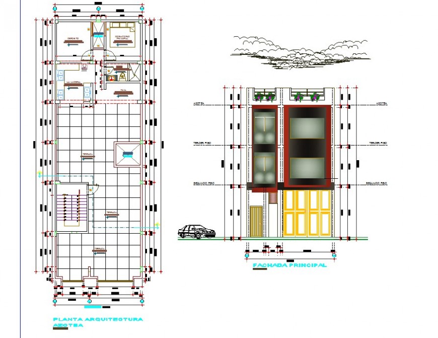 Residential apartment structure detail plan and elevation 2d view ... Residential apartment structure detail plan and elevation 2d view ...
