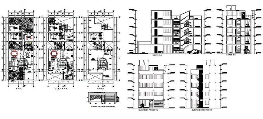 Residential building structure detail plan, section and elevation 2d ... Residential building structure detail plan, section and elevation 2d ...