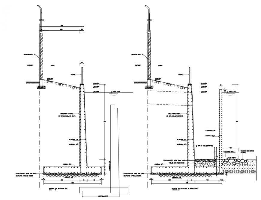 Retaining and bumper wall section and constructive details dwg file Retaining and bumper wall section and constructive details dwg file