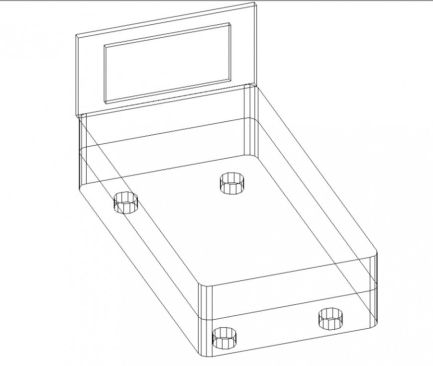 Single Bed 3d Model With Wire Frame In Dwg Autocad File
