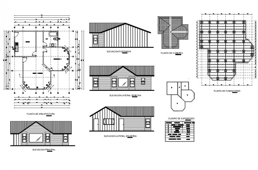 Small house all sided elevation, layout plan, foundation, structure and ... Small house all sided elevation, layout plan, foundation, structure and ...