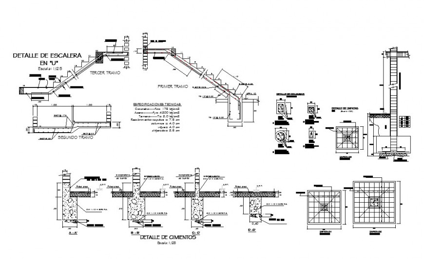 Staircase constructive sectional details with footings cad drawing ... Staircase constructive sectional details with footings cad drawing ...