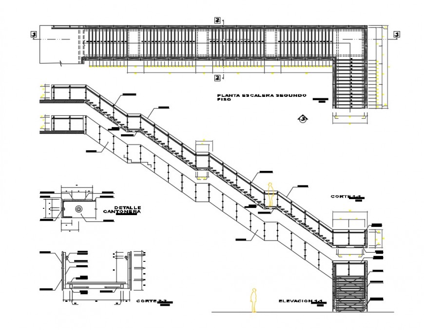 Staircase elevation and constructive section details dwg file Staircase elevation and constructive section details dwg file