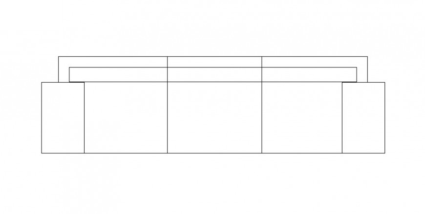 Three seated sofa set 2d top view elevation cad block details dwg file