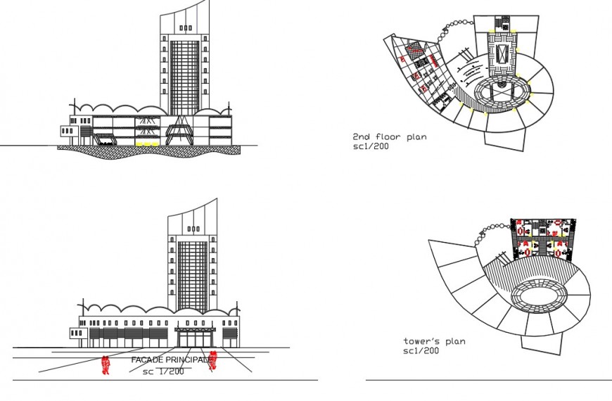 Tower building plan and elevation 2d view CAD structural block Autocad file Tower building plan and elevation 2d view CAD structural block Autocad file