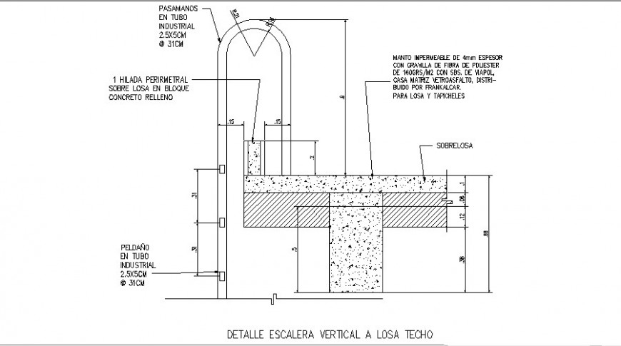 Vertical ladder to roof ceiling section and constructive structure ... Vertical ladder to roof ceiling section and constructive structure ...