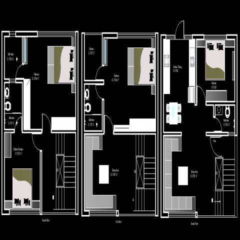 1 BHK Furnished House Floor Plan AutoCAD Drawing