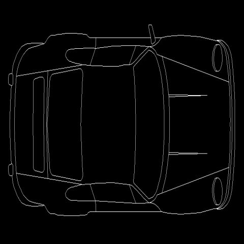 2D Top View of Sports Car AutoCAD Drawing
