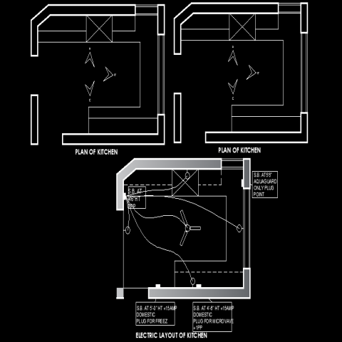 Electric Layout Plan of Kitchen AutoCAD Drawing