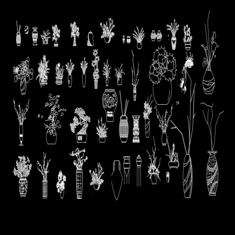 Flower Pot And Plant CAD Blocks Drawing Free Download DWG File