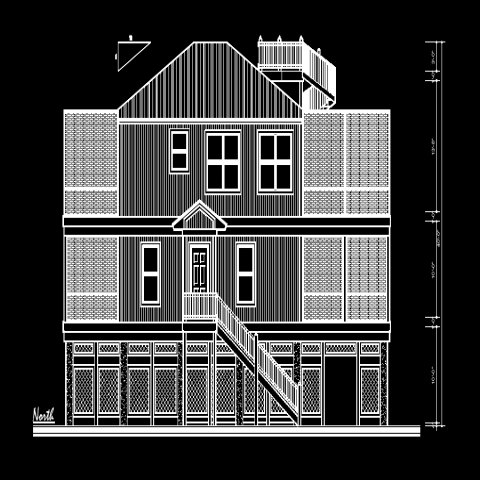 North Facing House Plan Elevation CAD Drawing