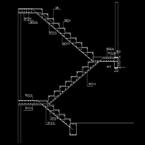 Staircase Sectional Elevation Plan CAD Block DWG Drawing