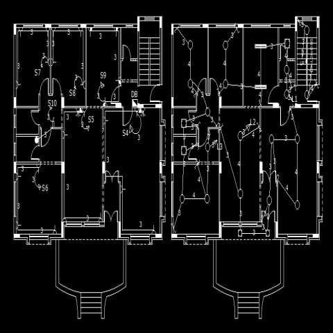 The electrical layout of the 16x12m house plan is given in this AutoCAD ...