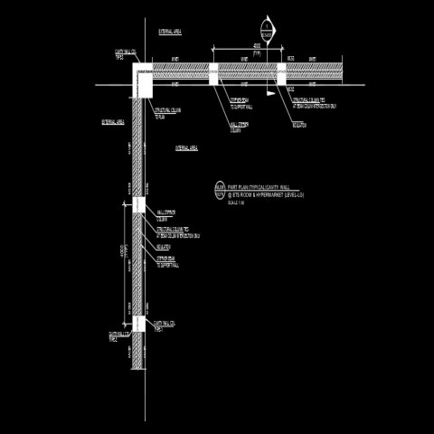 A cavity wall section with wall stiffener column detail drawing