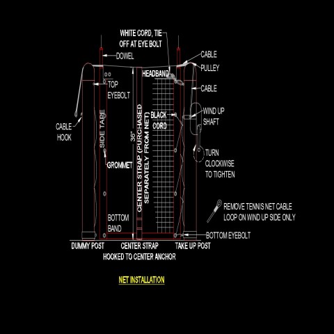Accessory view of post with anchor and net installation with tennis ...