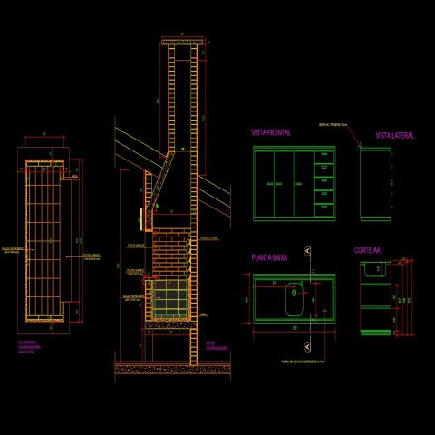 Bar grill roaster plan and section dwg file