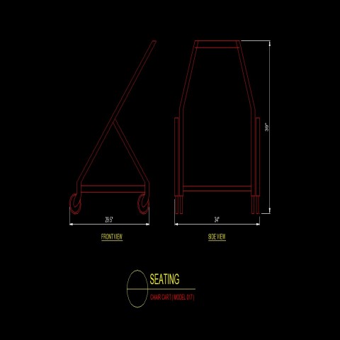 Chair cart model front and side view with furniture view dwg file
