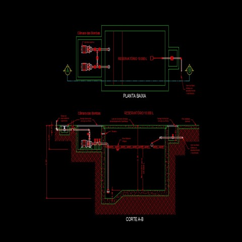 Cistern 10000lts plan and section detail dwg file