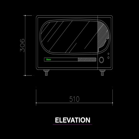 Creative front view elevation of microwave oven dwg file